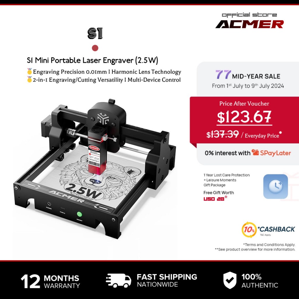 ACMER Mini Portable Laser Engraver S1 Laser Cutter and Engraver CNC ...