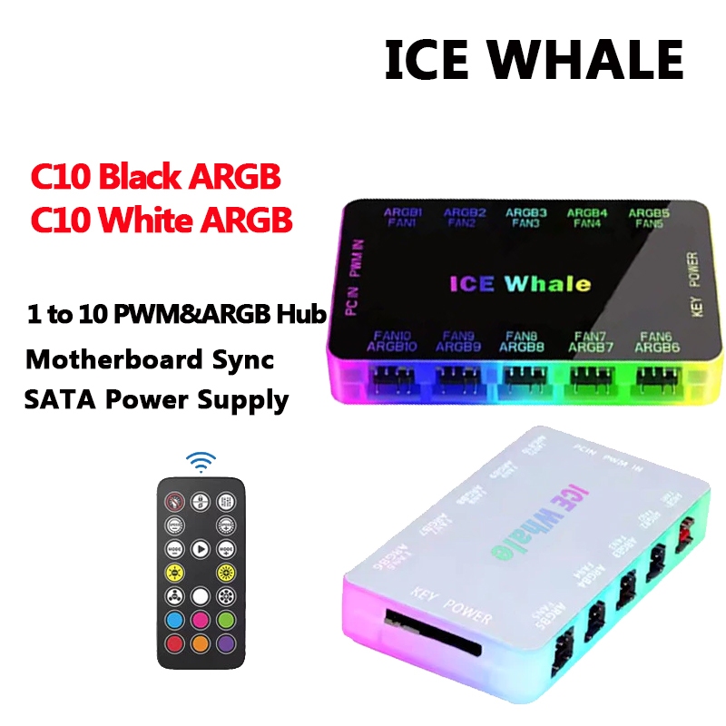 ICE Whale C10 1 to 10 PWM and ARGB Shell Fan Hub Splitter 4-Pin PWM 3 ...