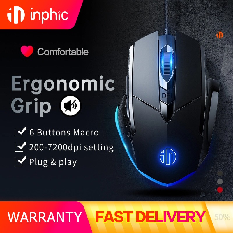 Inphic W1 Gaming Mouse Wired 200-8800DPI Optical Mice 6 Programmable ...