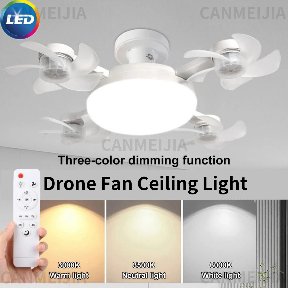 LED Ceiling Light With Drone Fan Remote Control Silent E27 Dimming Fan ...