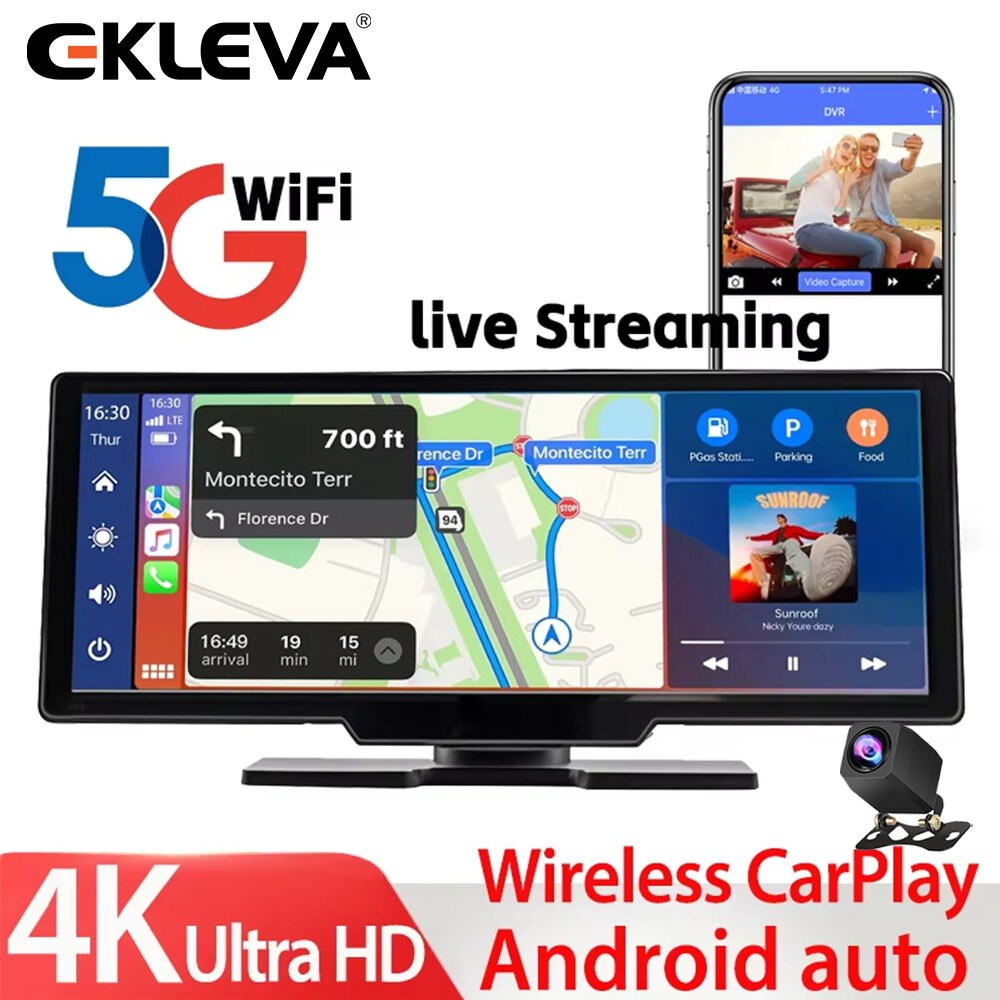 EKLEVA 10.26" Screen 4K Car Camera Wireless CarPlay & Android Auto ...