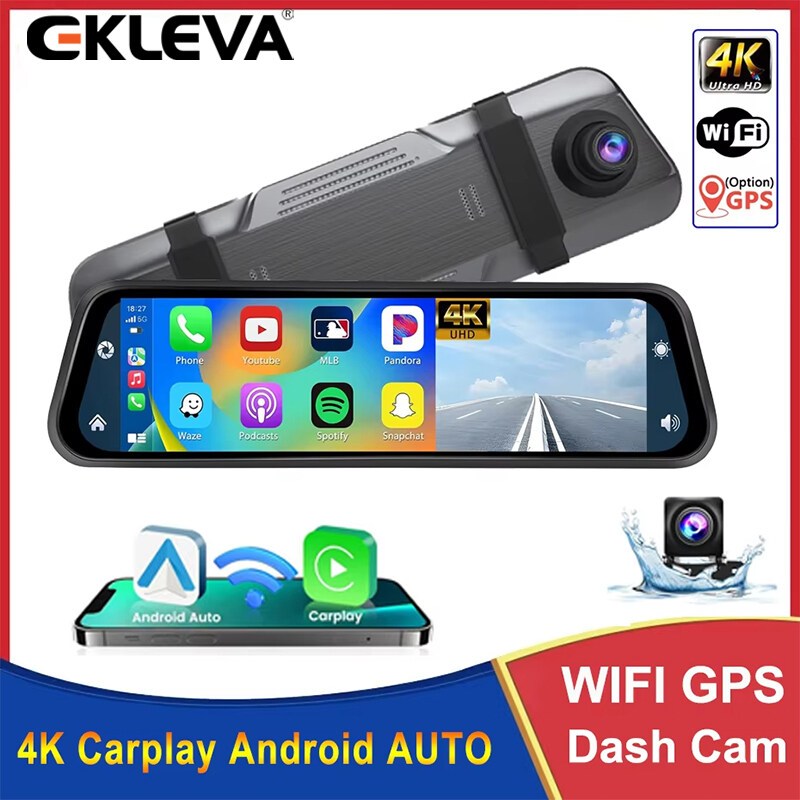 EKLEVA 4K 10" Dash Cam CarPlay Android Auto Car Dvr Wireless 5G WiFi ...
