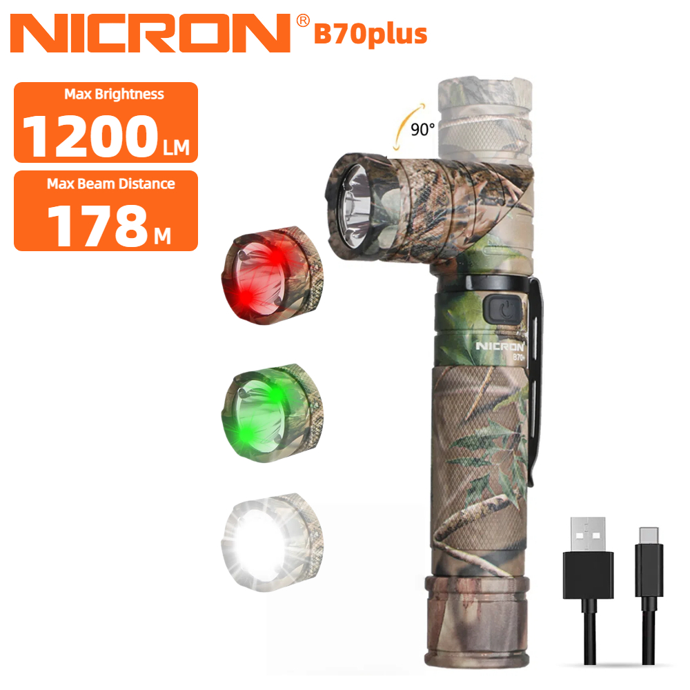 NICRON B70 Plus Rechargeable Flashlight Handfree 1200 Lumen Waterproof ...