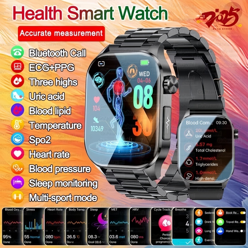 New ET580 Smartwatch Bluetooth Call AMOLED Screen ECG Blood Glucose ...