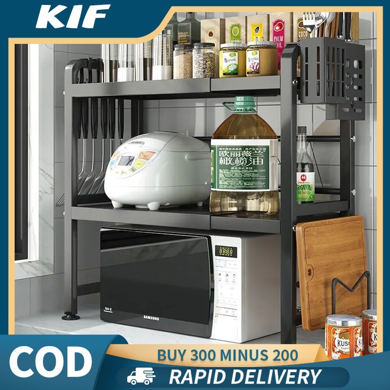 Rak dapur Microwave Rack Oven Rack Kitchen Rack Stainless Steel Storage ...