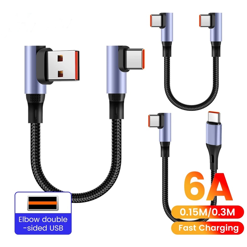 6A Elbow 90° USB Type C Short Cable 15cm/30cm Gamer Charging Cable Type ...