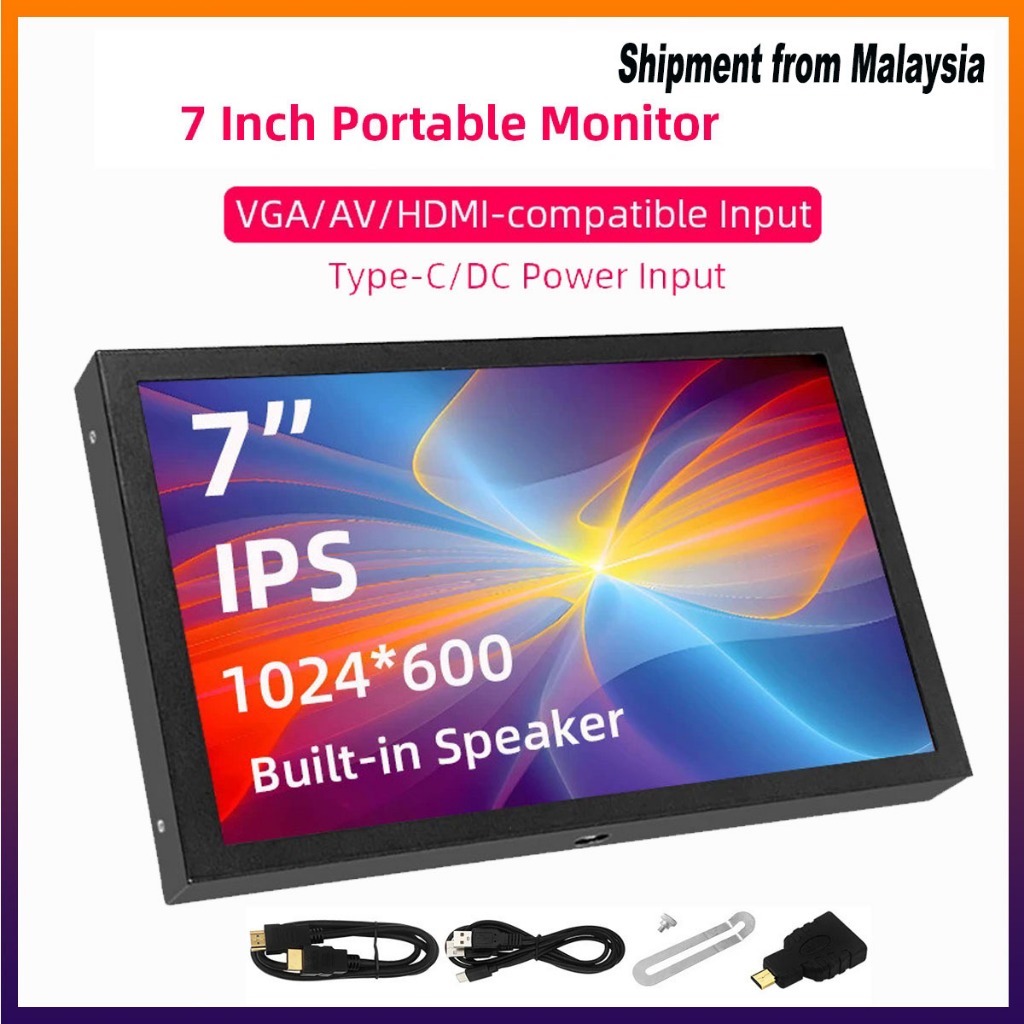7 Inch Portable Monitor 1024x600 IPS LCD HDMI-compatible VGA AV Input ...
