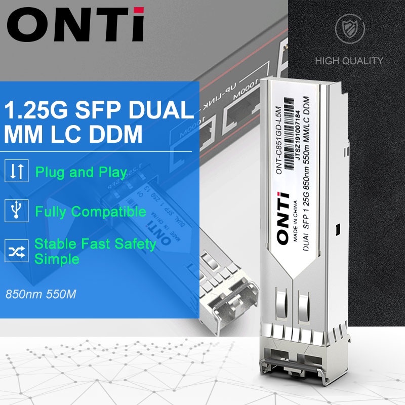 ONTi 1.25G SFP Module LC With DDM Gigabit Multi-Mode Dual Optical Fiber 850nm 550m Compatible ...