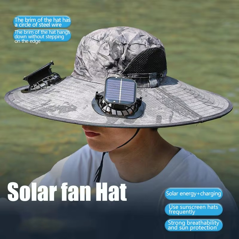 Wide Brim Solar Dual Fan Hat Outdoor Camping Fishing Hat Anti-UV Fan ...