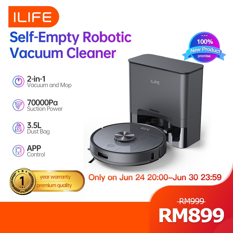 ILIFE T20s LDS Robot Vacuum Cleaner 7000pa 5200mAh Battery Auto Empty Dock 70 Days Hands off ...