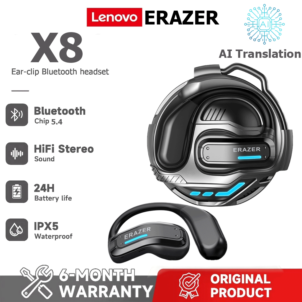 Lenovo ERAZER X8 Al Translation Bluetooth Headset Real-Time Smart ...