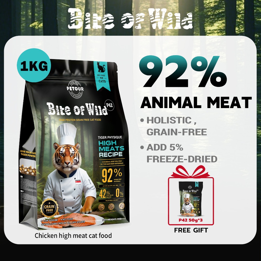 Bite Of Wild Cat Food 1kg 42% High Meat Grain-Free Cat Kibbles Chicken ...