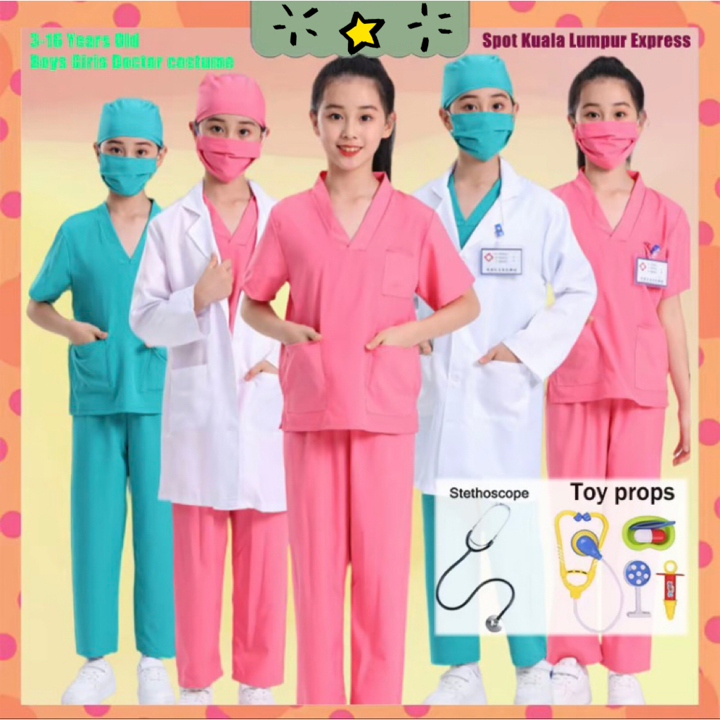3-16 Years Old Boys Girls Doctor Costume Nurse Uniform Surgical Gown ...