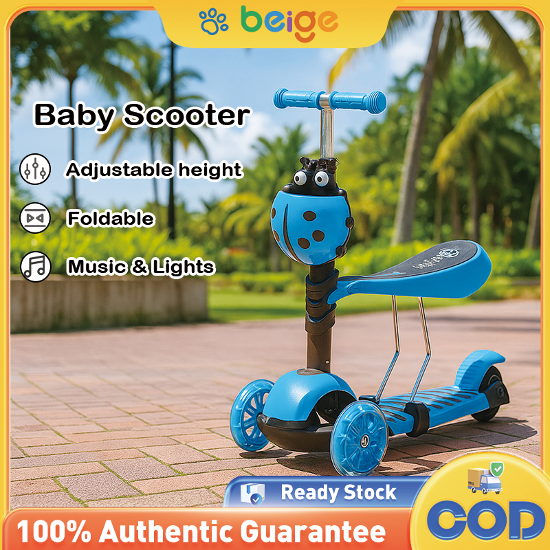 Beige Scooter Skuter Adjustable and Foldable Kids Scooter with Flash ...