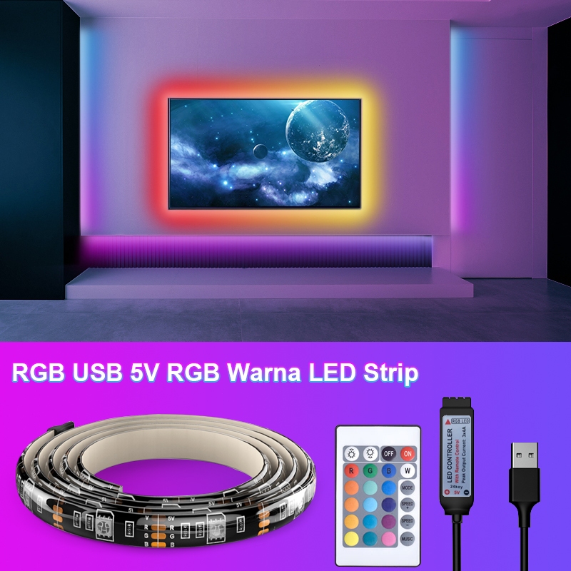 Lampu Jalur LED 5V Lampu Hiasan TV Lampu Latar USB 2M 3M Pita Lampu ...