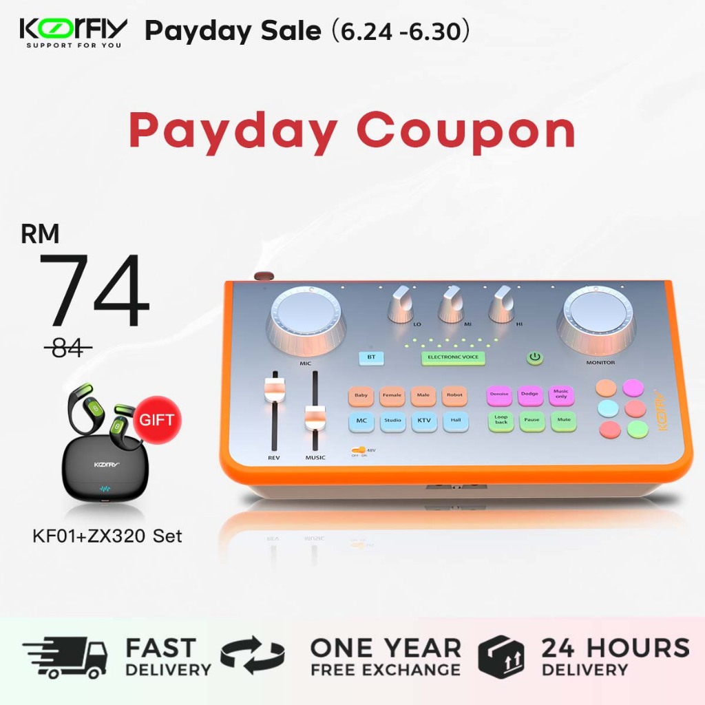 KoorFly Sound Card Mid-High Bass Bluetooth Boleh Laras KF02 With 48V Microphone Audio Mixer ...