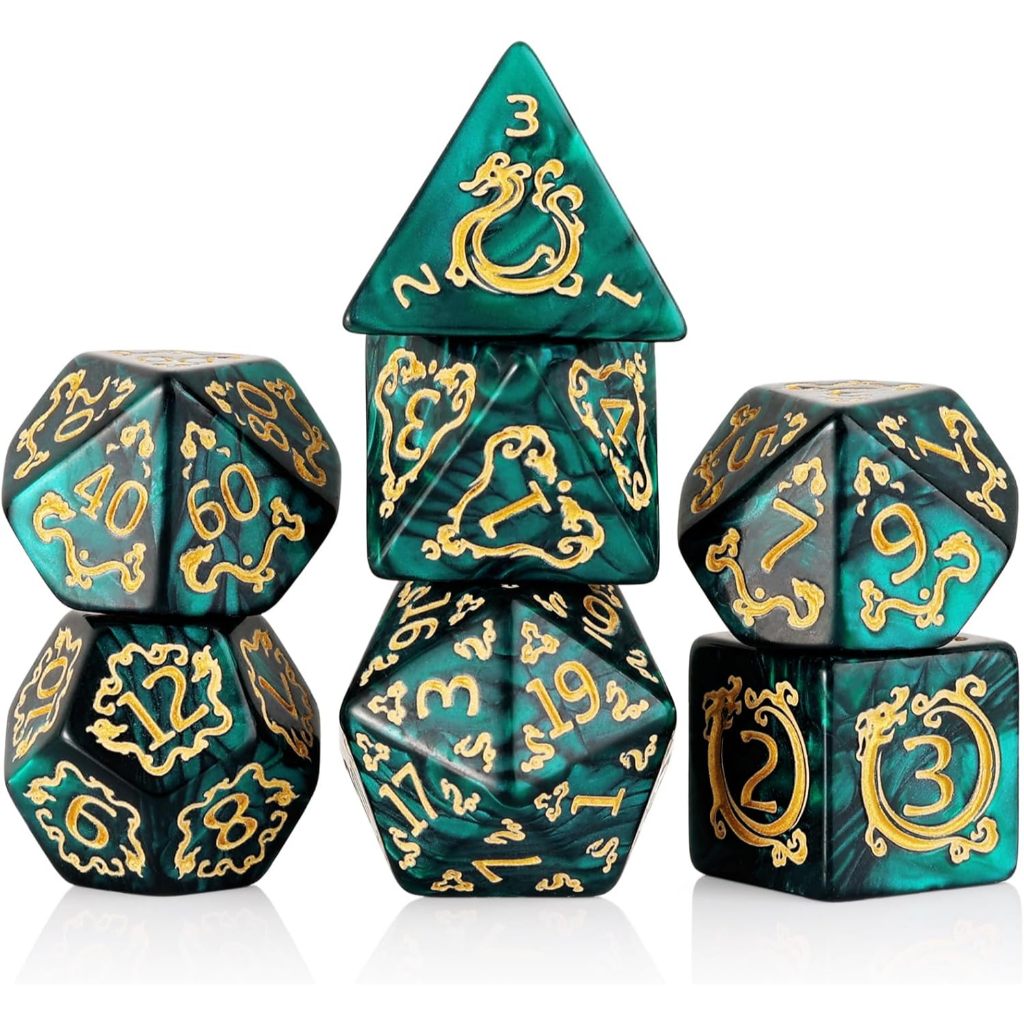 DND Dice Set - 7 Polyhedral Role Playing Dice with Gold Dragon Design ...