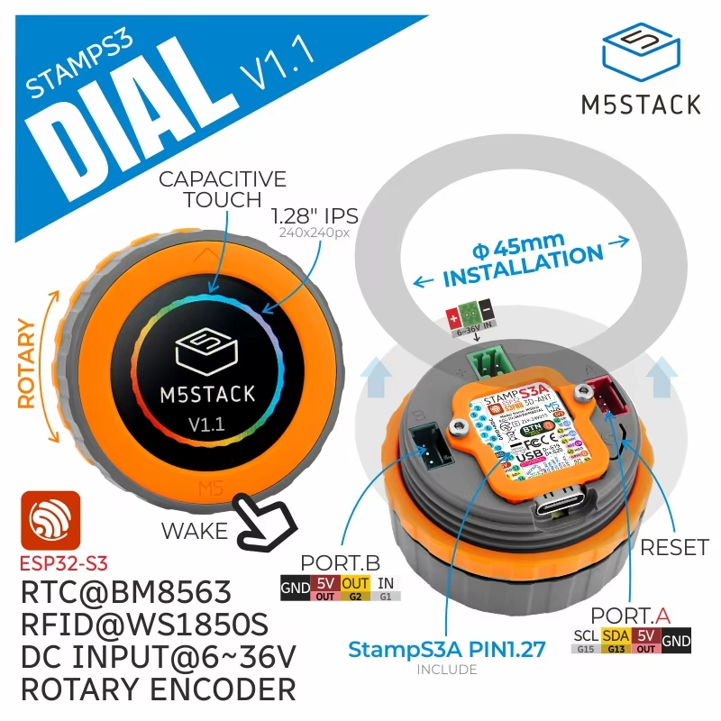 M5Stack Officail Dial v1.1-ESP32-S3 Smart Rotary Knob w 1.28" Round Touch Screen | Shopee Malaysia