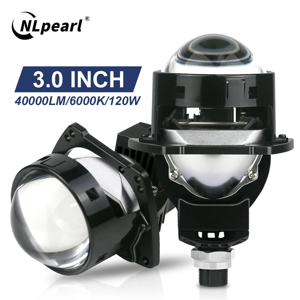 Nlpearl 2Pcs 3 Inch Bi LED projector Lens Headlight Projector 120W 40000LM Halo Light H4 H7 Car ...