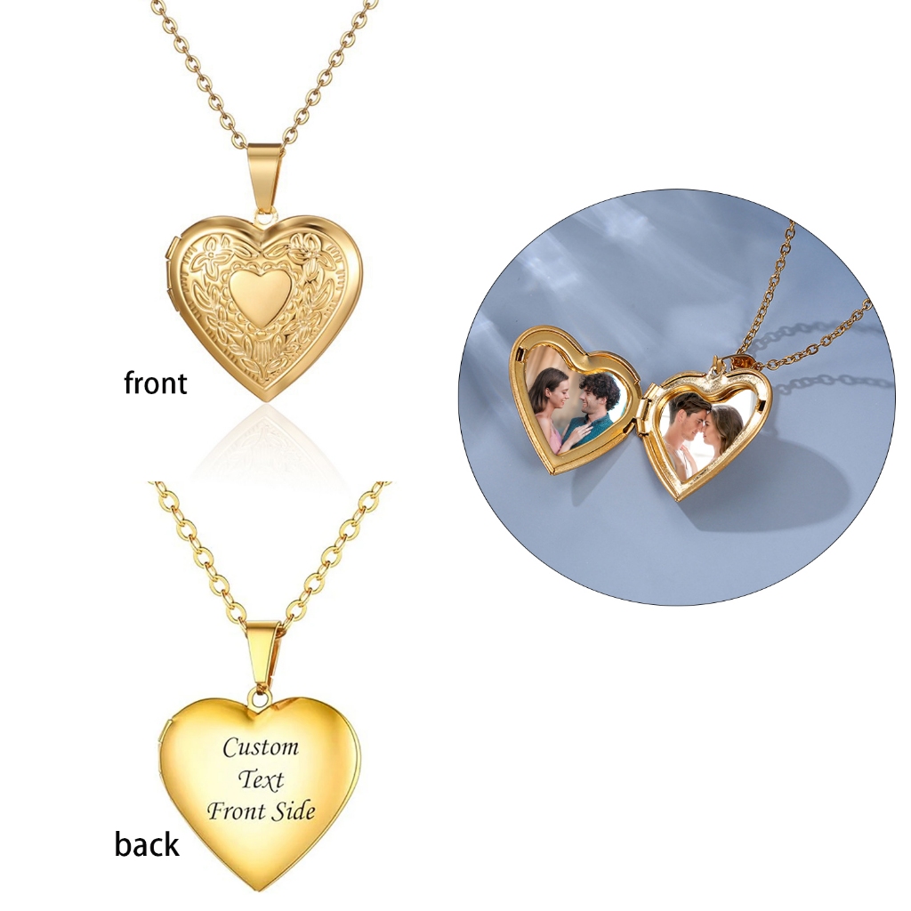 Custom Picture Necklaces for Women 18K Gold Photo Heart Locket Pendant ...