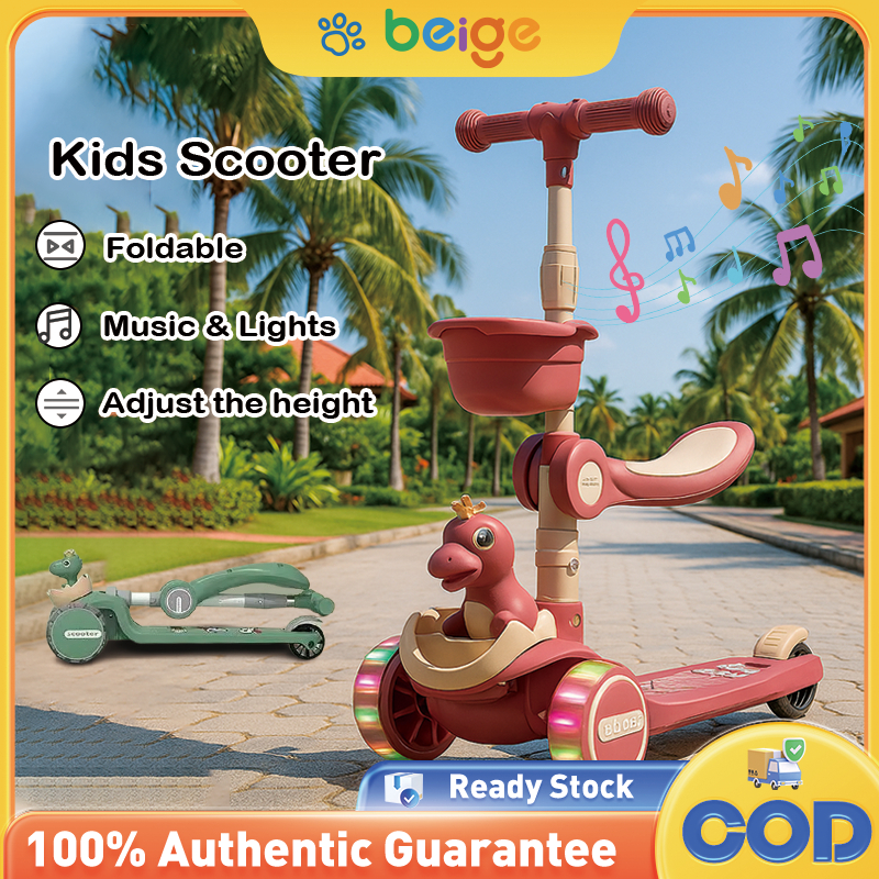 Beige Skuter Budak Foldable with music&LED Adjustable Height Kids ...