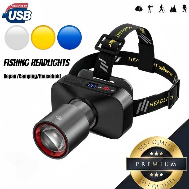 IPX4 Waterproof 3 Lighting Modes Zoomable Type-c Charging Headlight Super Bright LED Multi ...