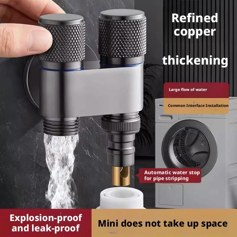 Dual Outlet Washing Machine Faucet Angle Valve, Automatic Water Stop ...