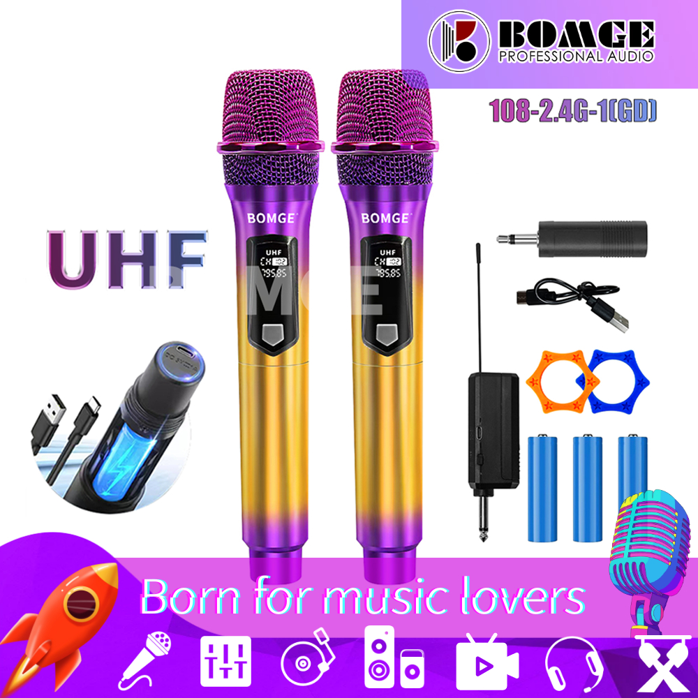 BOMGE 108 Wireless Microphone Professional UHF Microphone with receiver ...