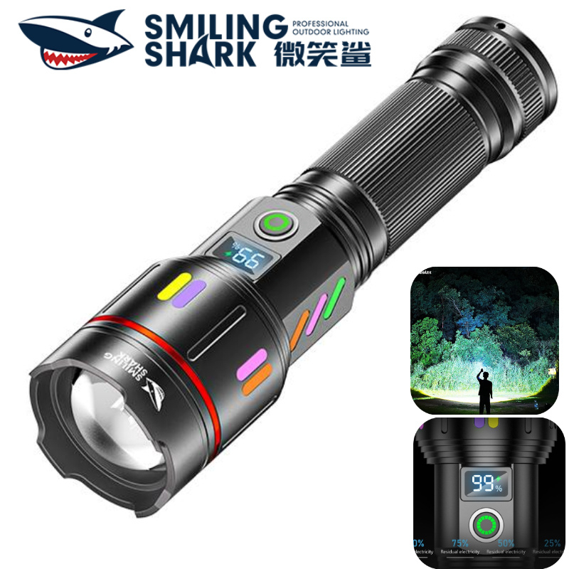 SMILING SHARK SD5323 LED Torch Light 5Mode Super Bright M60 6000LM 26800 Type-c Rechargeable ...