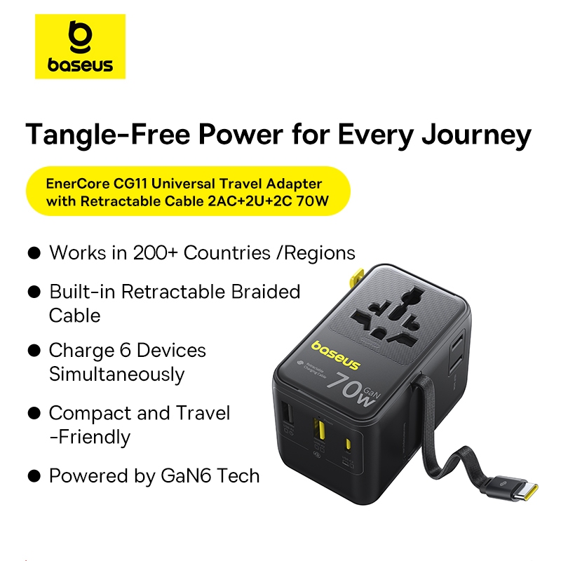 Baseus EnerCore CG11 Universal Travel Adapter with Retractable Cable ...