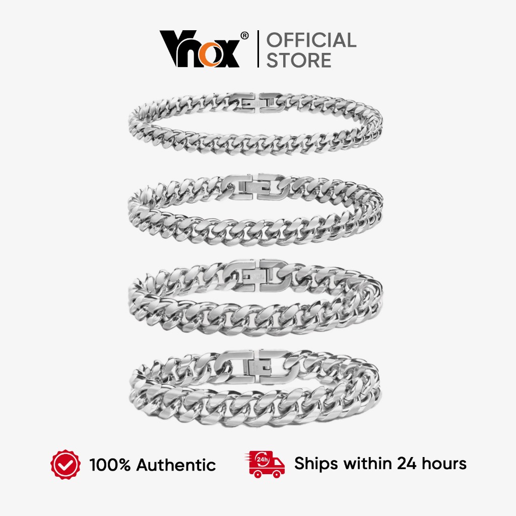 Vnox Fashion 6/8/10/12mm Men's Cuban Chain Bracelet, Solid Stainless Steel Non Fading Women's ...