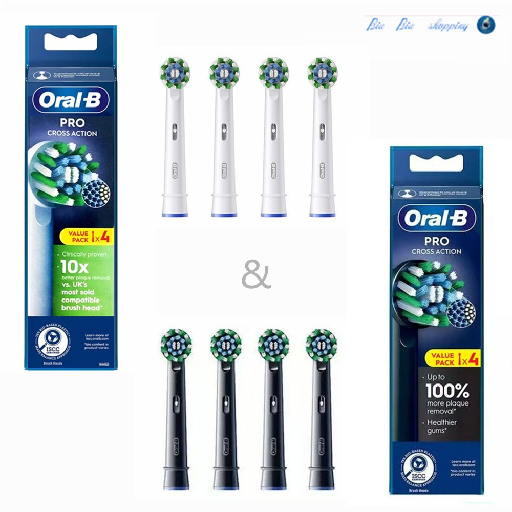 Oral B PRO CrossAction electric toothbrush head replacement, pro cleaning, White and Black( 4&8 ...