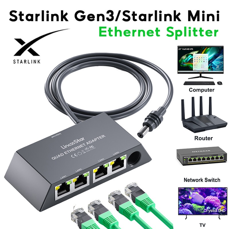 HdoorLink 4 Ports Starlink Ethernet Adapter Starlink Gen 3/ Starlink ...