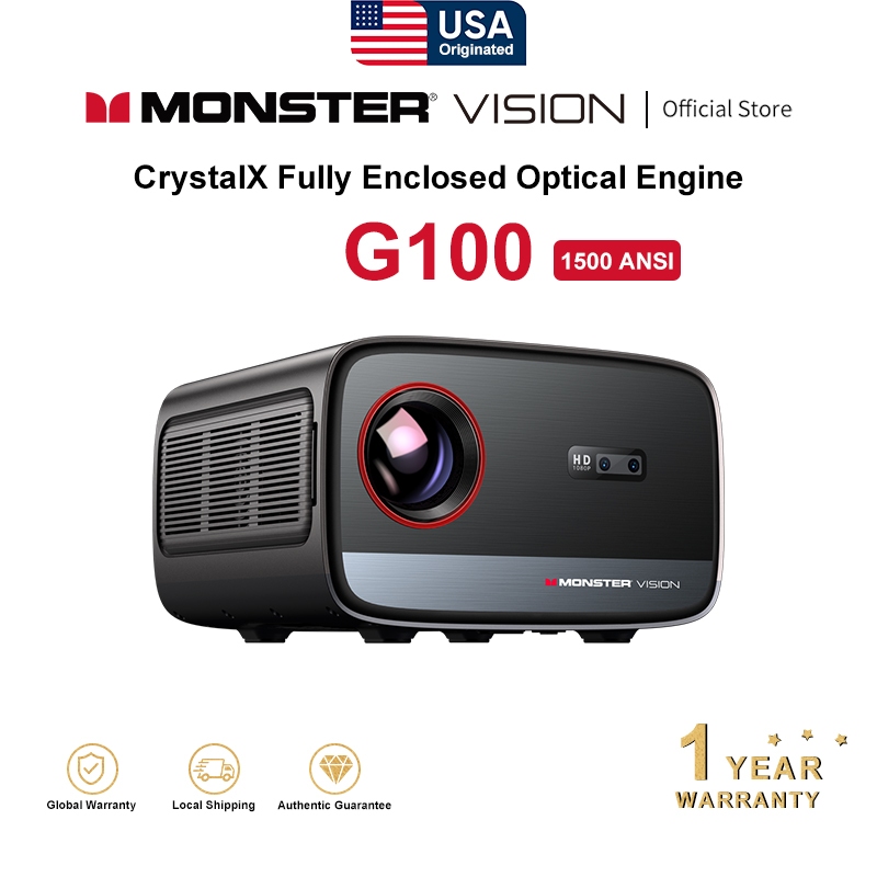 MONSTER G100 5" LCD Full HD Projector 1500ANSI IMAX 4K Home Cinema Auto ...