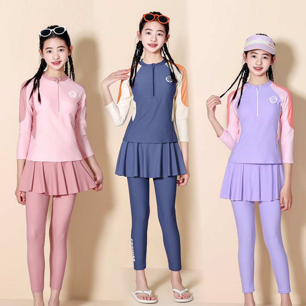 HOT 【17-57kg】YUKE Swimming Suit Kid Girls New Two-piece Pool Beach Sun ...