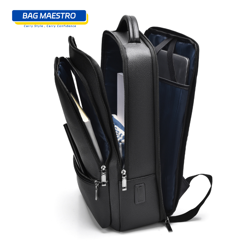 Laptop Backpack Men's Leather Backpack Large-Capacity Waterproof ...
