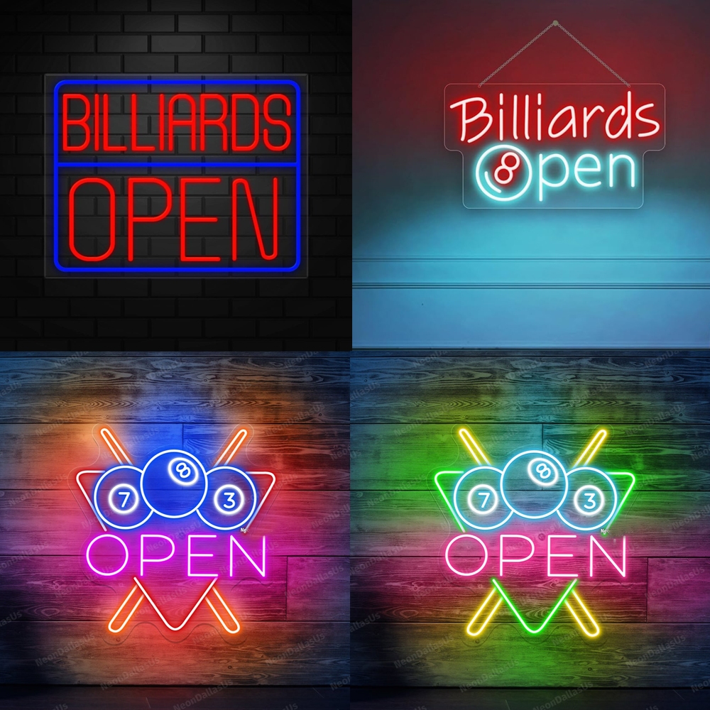 Billiards Open Sign Billiards LED Neon Light Custom Billiard 8 Ball ...