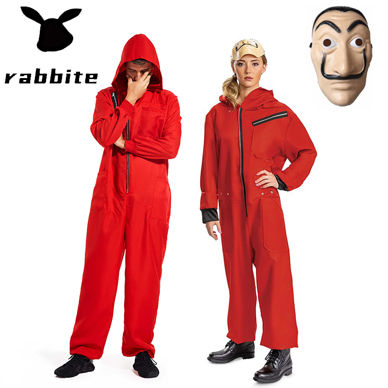 Money Heist Red Jumpsuit Costume with Salvador Dali Mask | Adult & Kids ...