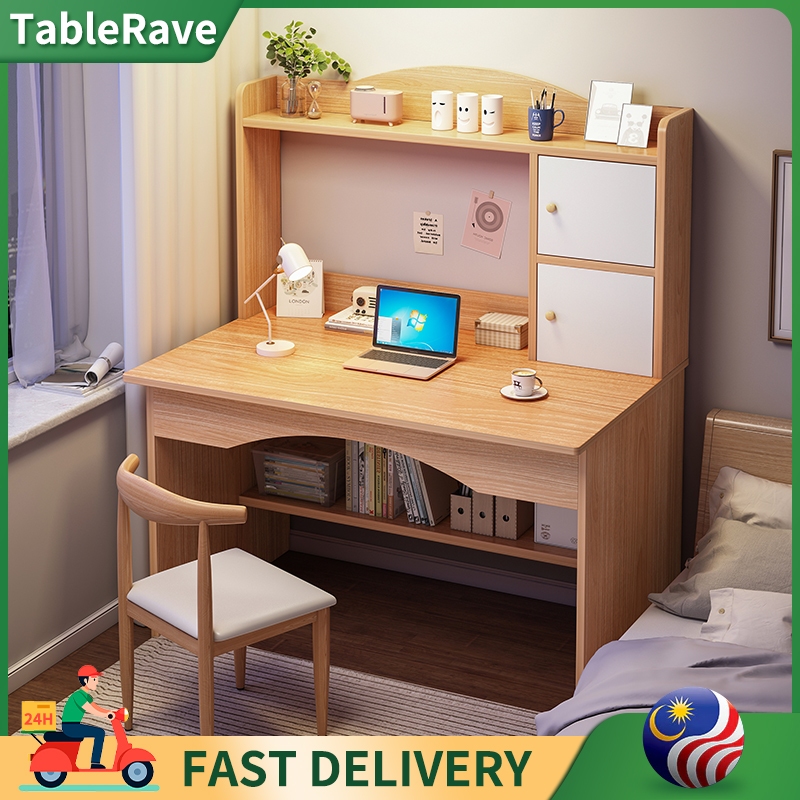 120CM Meja belajar Computer Study Table With Drawer Bookshelf Study Deck Home Office Study Desk ...