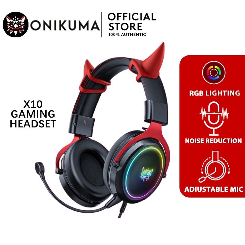 ONIKUMA X10 Black and Red Bull Horn RGB Gaming Earphones, Suitable for ...