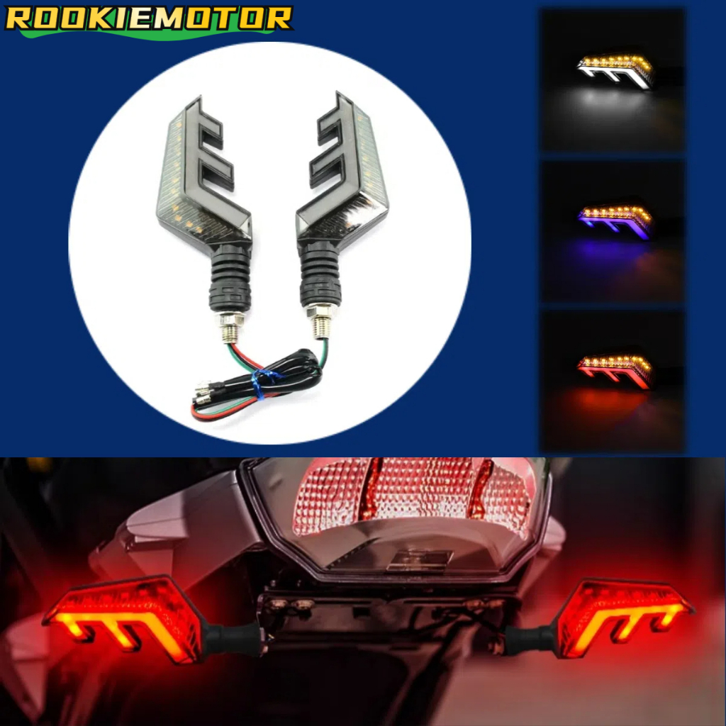 Universal Motorbike Sequential Turn Signals White/Red/Blue Blinkers ...