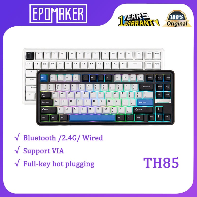 Epomaker TH85 Wireless Keyboard 75% Hot swappable RGB GASKET Custom Game Keyboard Supports QMK ...