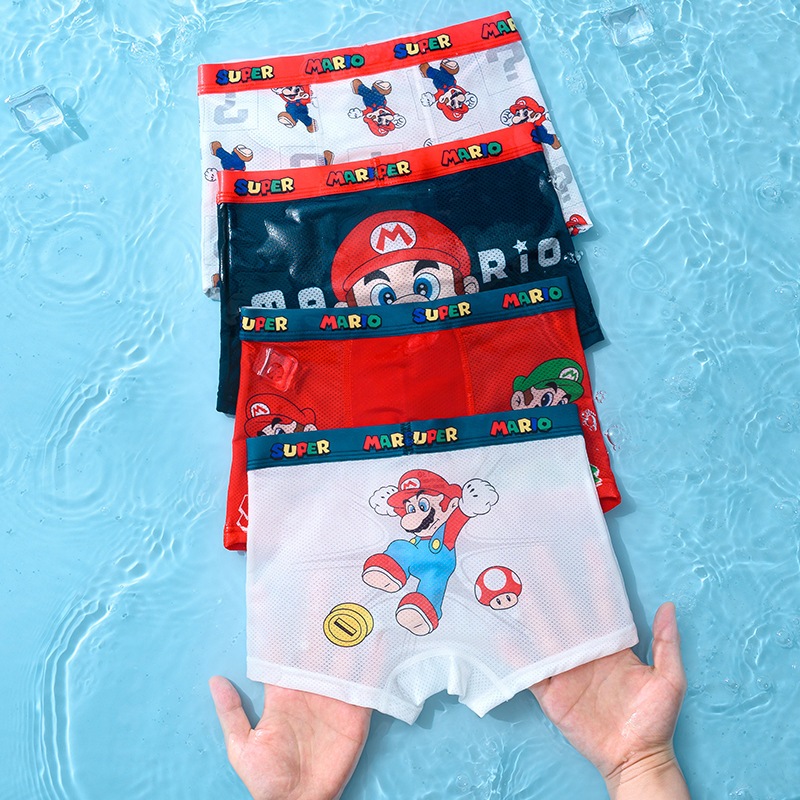 Cartoon Mario 4 Pieces Ice Silk Boy's Boxer Briefs Kids Underpants ...