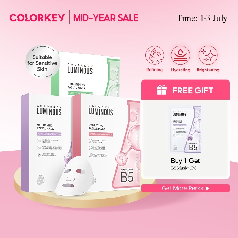 COLORKEY LUMINOUS B5 Facial Mask Sheet 10ea/Box Hydrating, Nourishing, Brightening, Soothing ...
