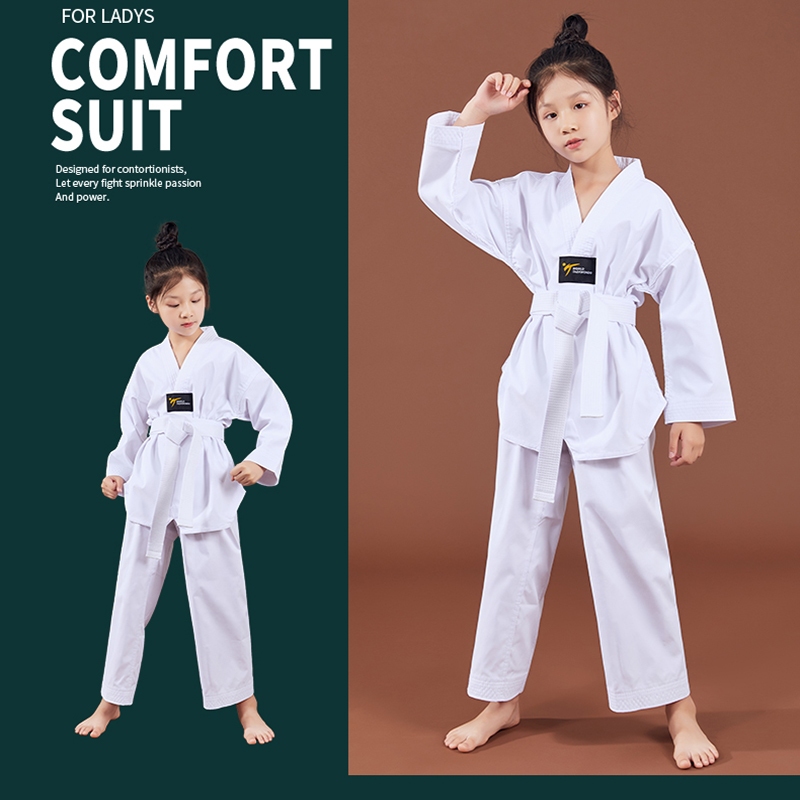 White Cotton Taekwondo Uniforms WTF Mooto Karate Judo Taekwondo Dobok ...