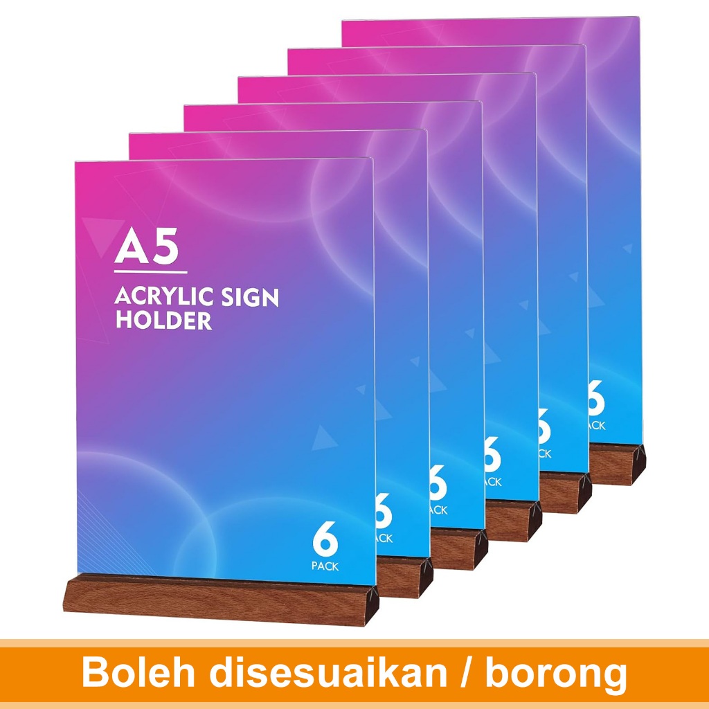 A5 rak menu akrilik telus asas kayu * 6 T bentuk paparan meja rak menu ...