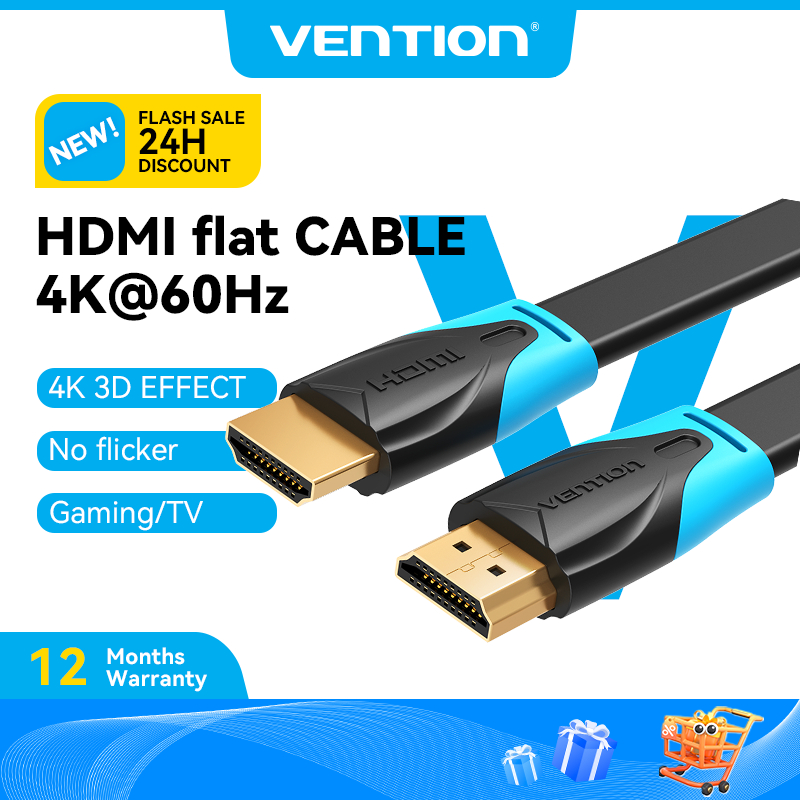 Vention Flat HDMI Cable 4K Ultra HD 3M High Speed with Ethernet TV PC ...