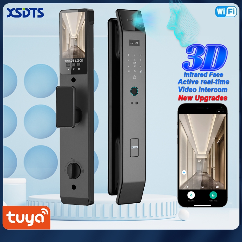 XSDTS 3D Face Smart Door Lock Tuya WIFI Security Camera Monitor Intelligent Fingerprint Password ...