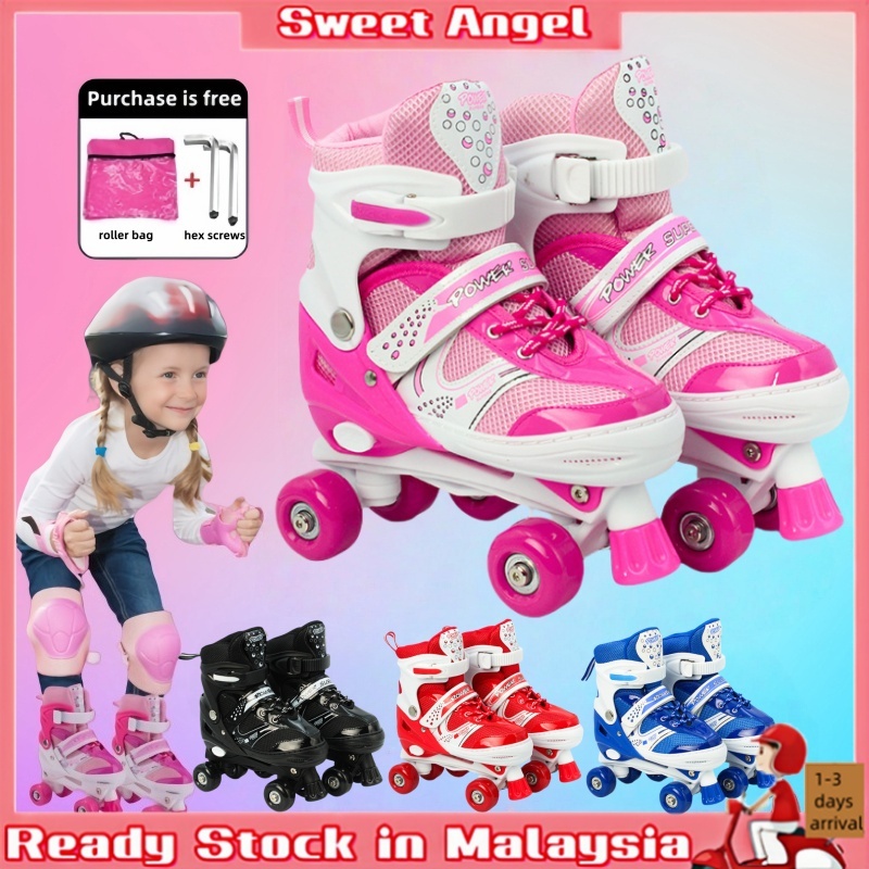 *Malaysia Stock* Double Row Adjustable Kids Roller Skate Kid 4 Wheel ...