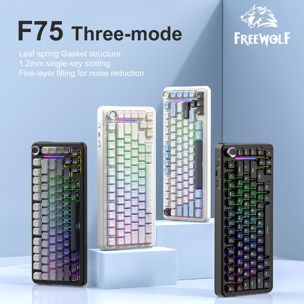 F75 Wireless Gaming Mechanical Keyboard RGB Customized Silver Moon Axis ...